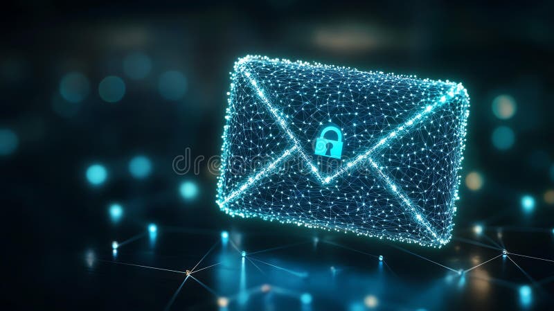 Digital Email Icon with a Secure Lock in a Futuristic Design. Email ...