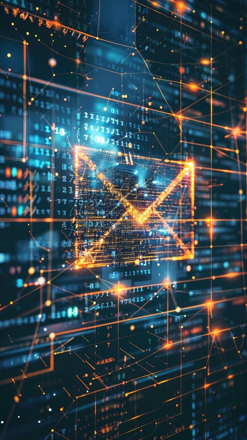 Digital Email Icon in Vibrant Abstract Network Setting Stock ...