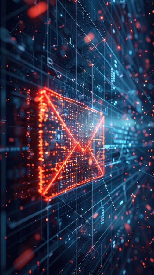 Digital Email Icon in Vibrant Abstract Network Setting Stock ...