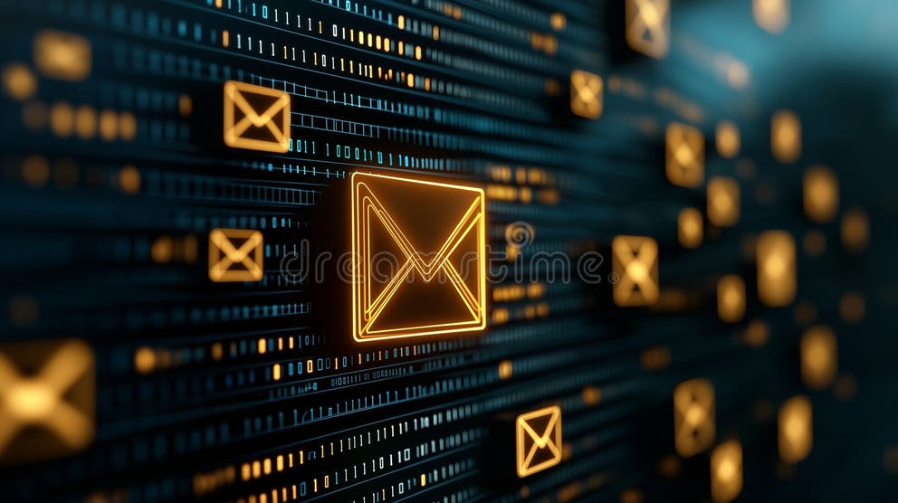 Digital Email Icons Glowing Against Backdrop of Binary Code ...
