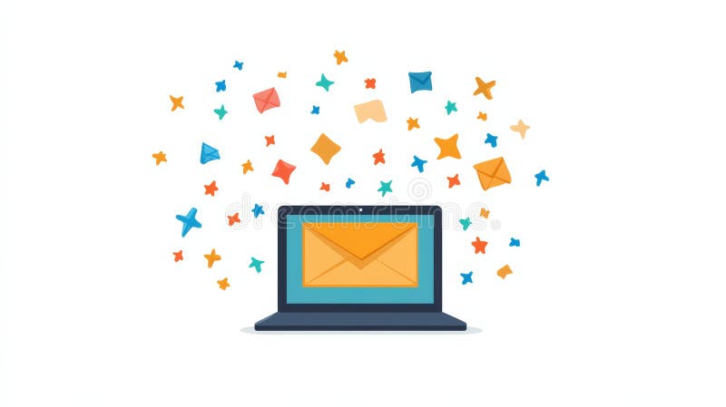 Digital Email Marketing Concept with Blue Envelope Icons and Laptop on ...
