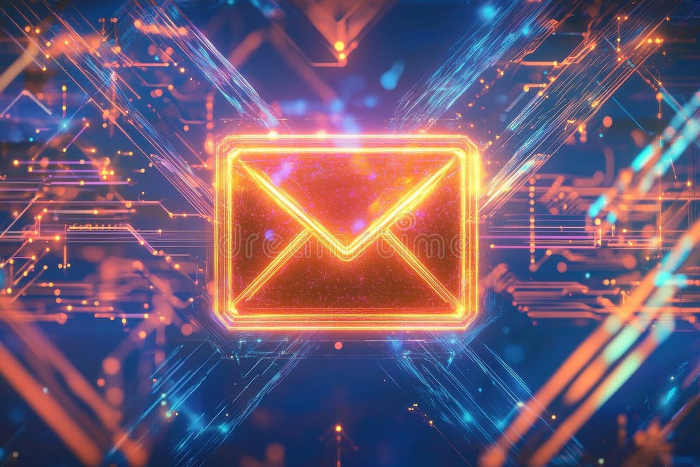 Digital Email Network Abstract Glowing Orange Lines Technology ...