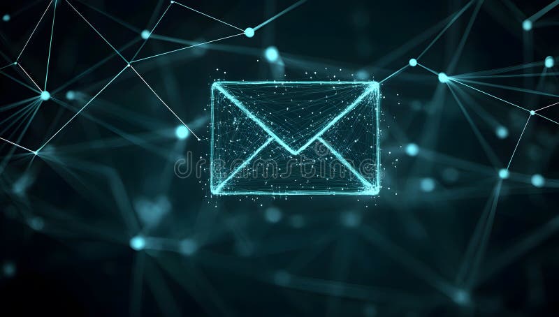 Digital Email Network with Glowing Envelope Icons Connected by Lines ...