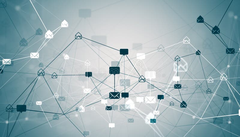 Digital Email Network with Interconnected Envelope Icons on Abstract ...