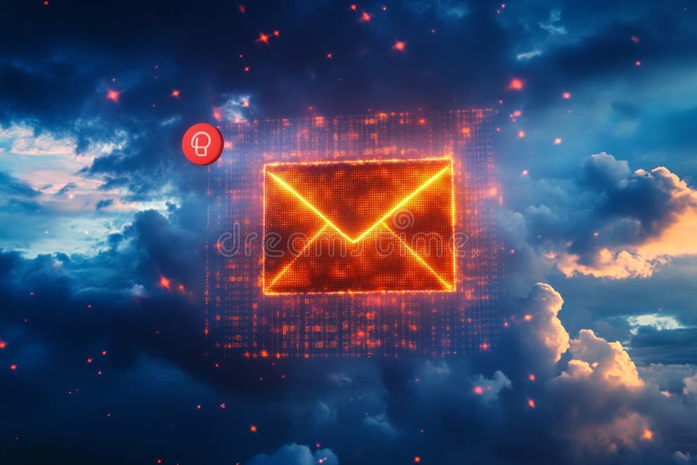 Digital Email Symbol Glowing Against Dramatic Cloudy Sky Backdrop Stock ...
