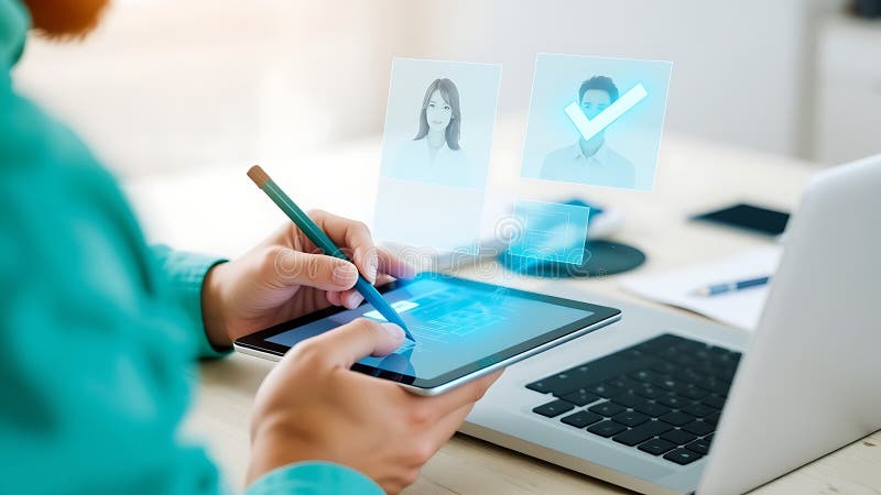 Digital Employee Selection Process Using a Tablet and Stylus Stock ...