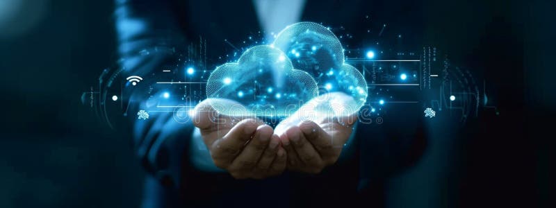 Digital Empowerment Businessman Hand Holding Cloud Computing Icons with ...