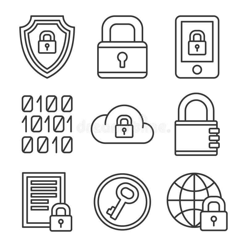 Digital Encrypt Technology Security Icons Set. Line Style Vector Stock ...