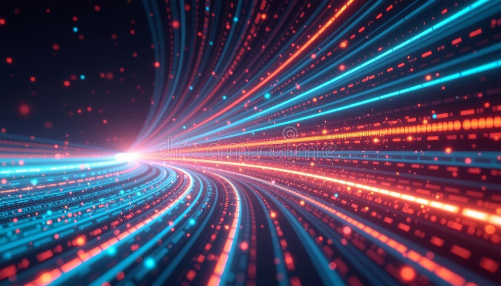 Digital Energy Lines Bending in Vibrant Colors Create Mesmerizing Visual Effect, Evoking Sense ...