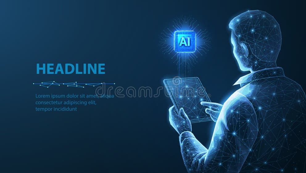 Digital Engineer Holding Tablet and Chip Hologram. Ai Technology ...