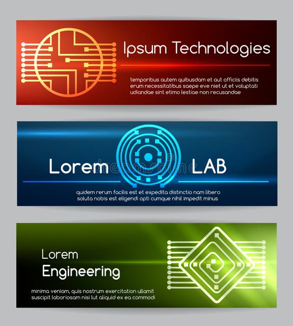 Digital Engineering Banner Set. Computer Technology Banners with Chips ...