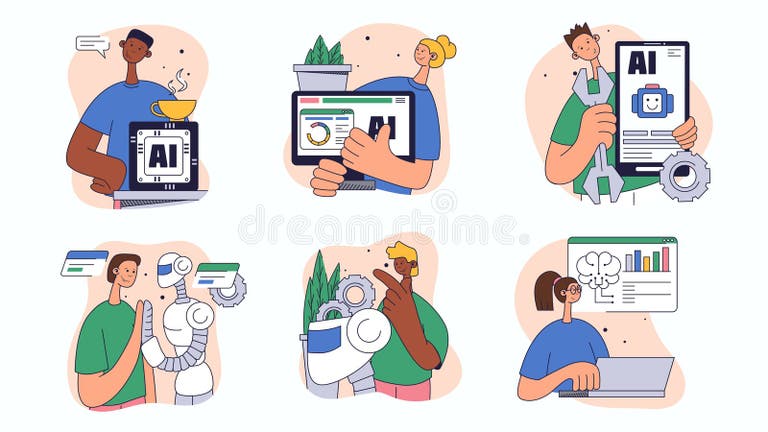 Digital Engineering Concept Set for Web Design. Collection with People ...