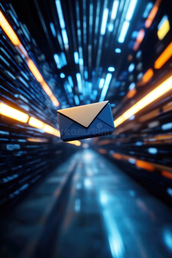 Digital Envelope Floating in High-speed Futuristic Cyber Tunnel Stock Photo - Image of tech ...