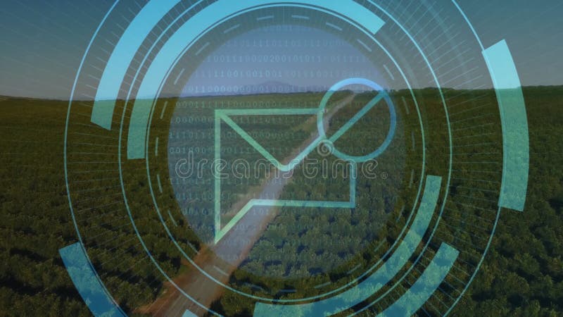 Digital Envelope Icon with Binary Code Animation Over Lush Green ...