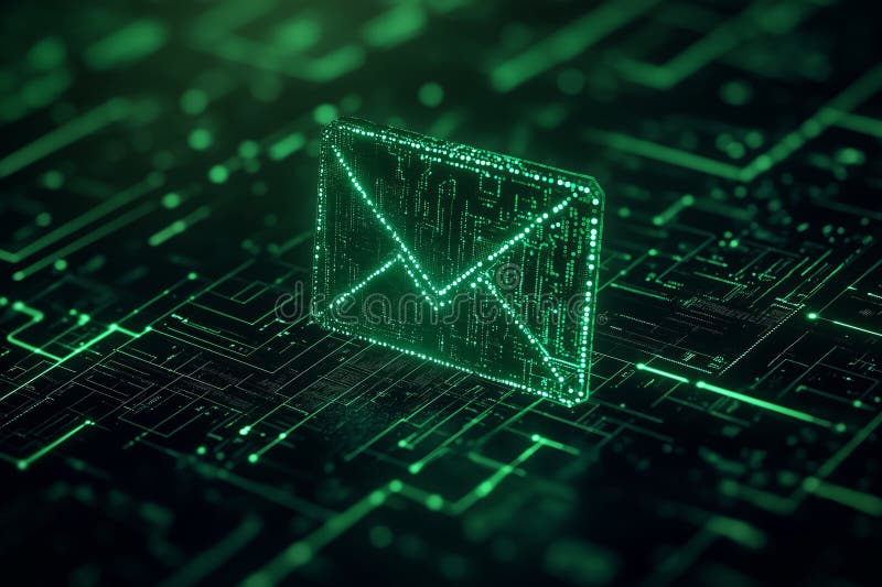 Digital Envelope Icon Floating Over a Futuristic Circuit Board ...