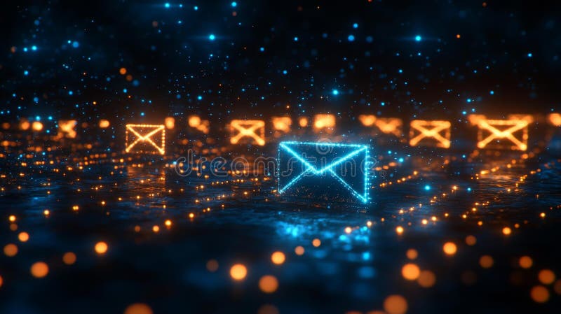 Digital Envelope Icons in a Futuristic Blue and Orange Space Generative ...
