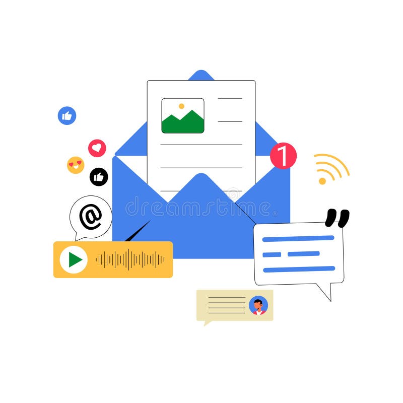 Email Communication Symbols with Envelope, Message, and Notification ...