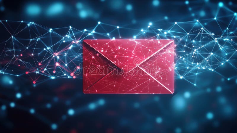 Digital Envelope with Network Connections and Glowing Effects Stock ...