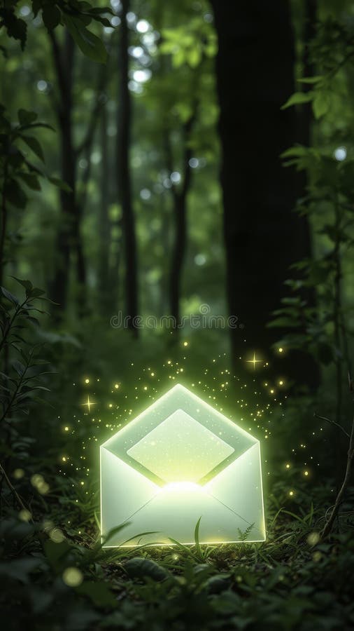 A Digital Envelope Surrounded by Light Particles in a Green Forest ...