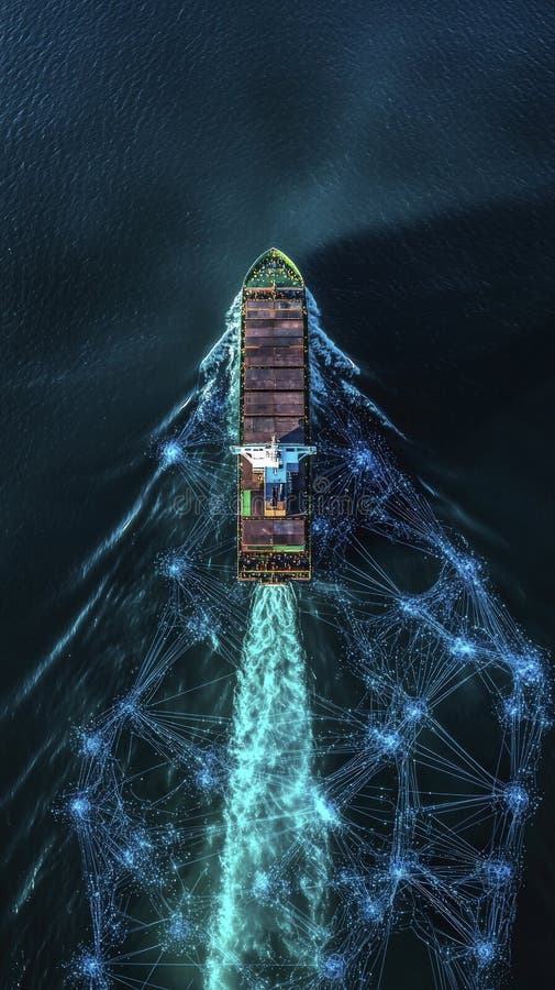 Digital Era Cargo Ship Navigating Blue Network Sea Stock Illustration ...