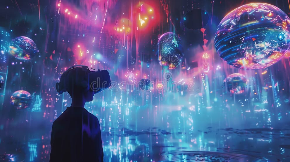 Digital Euphoria AI in a Virtual Dreamscape Stock Illustration ...