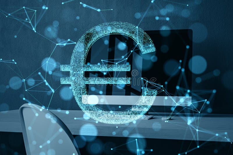 Digital Euro Currency Symbol with Virtual Network Connections in Office ...