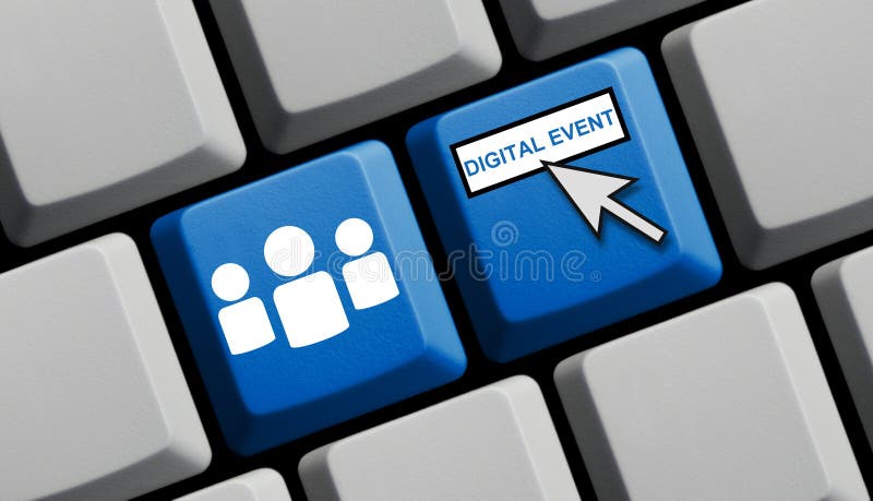 Digital Event German - Blue Computer Keyboard 3D Illustration Stock ...