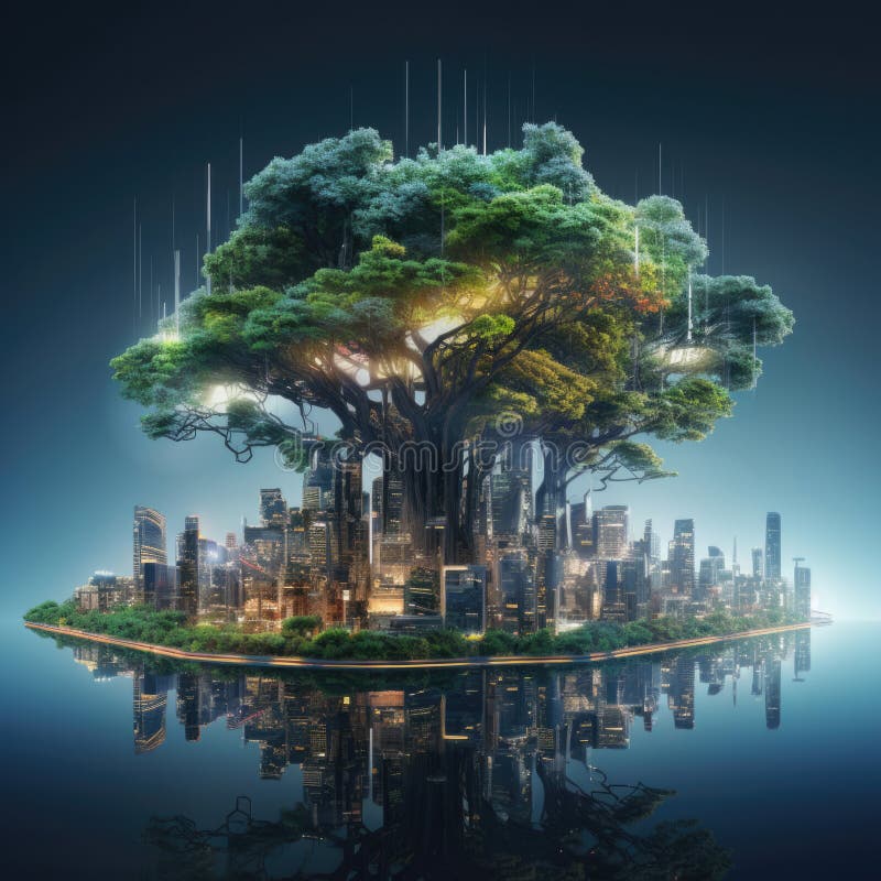Digital Evolution or Seedling Growth in Futuristic Tree. the Concept of ...
