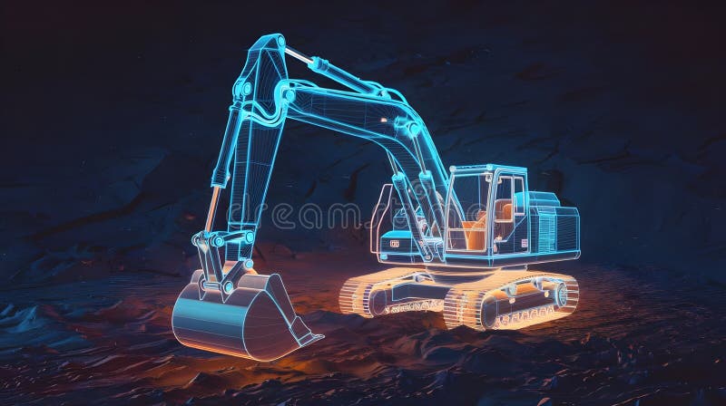 Digital Excavator Construction Machine Wireframe Render Stock ...