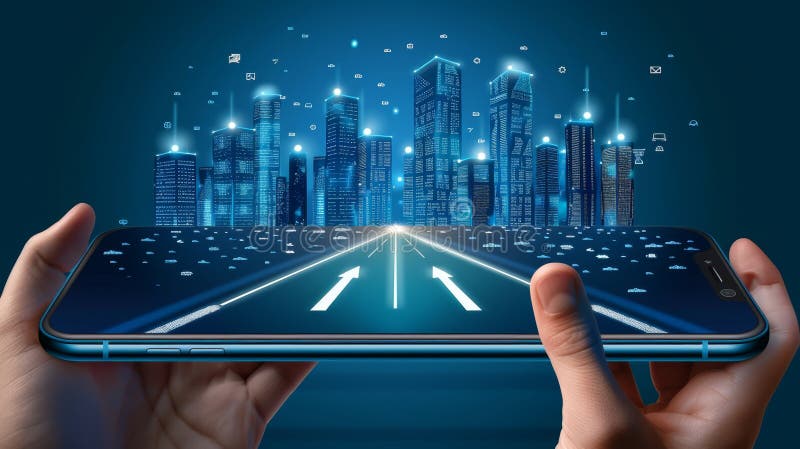 Digital Exploration Virtual Cityscape on Smartphone Screen, AR ...