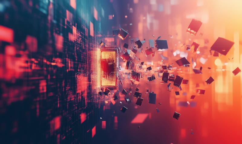 Digital Explosion of Data Particles Emanating from a Glowing ...