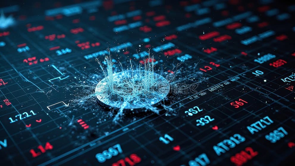 Digital Explosion on Financial Data Screen with Futuristic Shattered ...