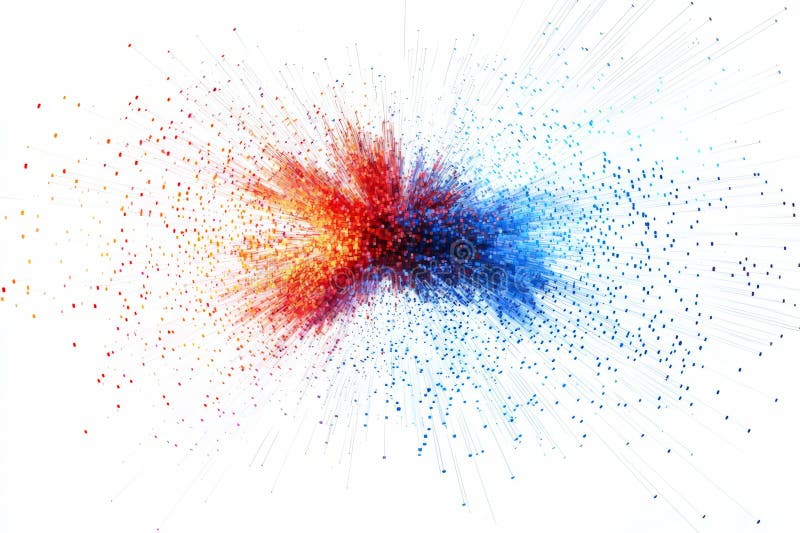 Digital Explosion of Pixel Particles Dispersing Outward, White ...