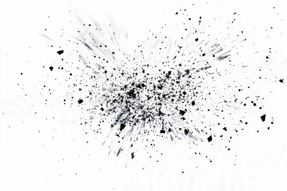 Digital Explosion of Pixel Particles Dispersing Outward, White ...