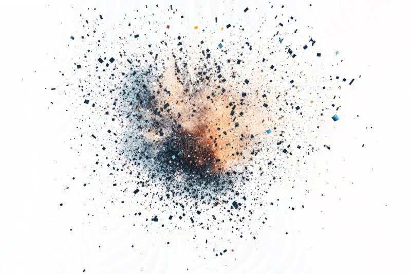 Digital Explosion of Pixel Particles Dispersing Outward, White ...
