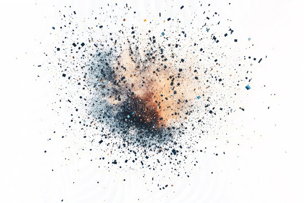 Digital Explosion of Pixel Particles Dispersing Outward, White ...