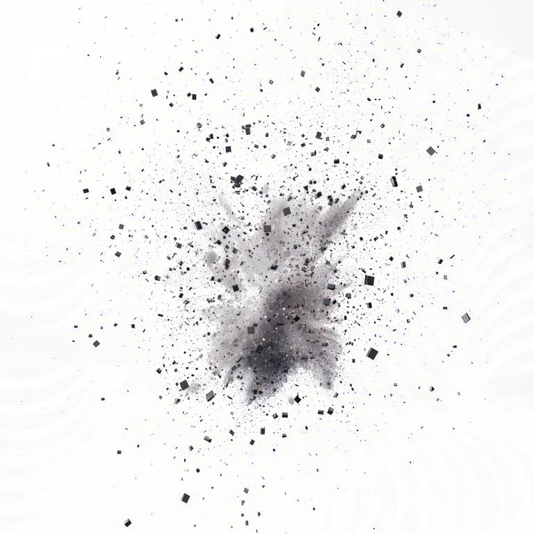 Digital Explosion of Pixel Particles Dispersing Outward, White ...
