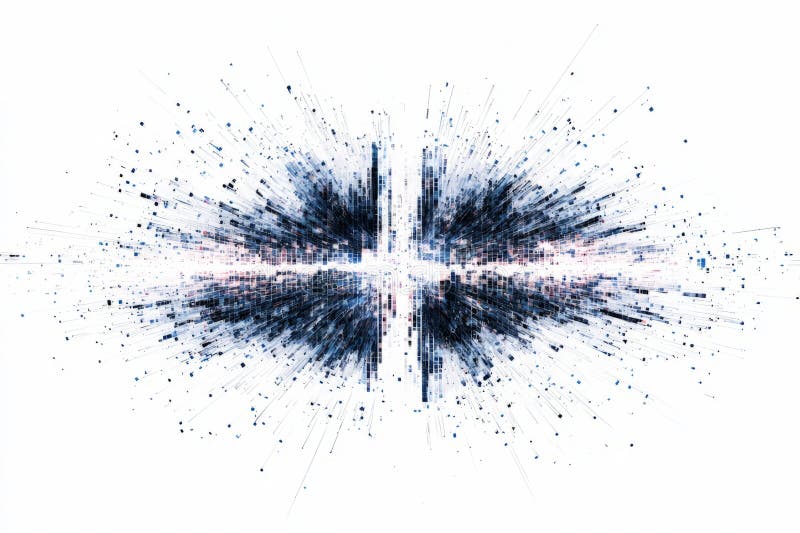 Digital Explosion of Pixel Particles Dispersing Outward, White ...