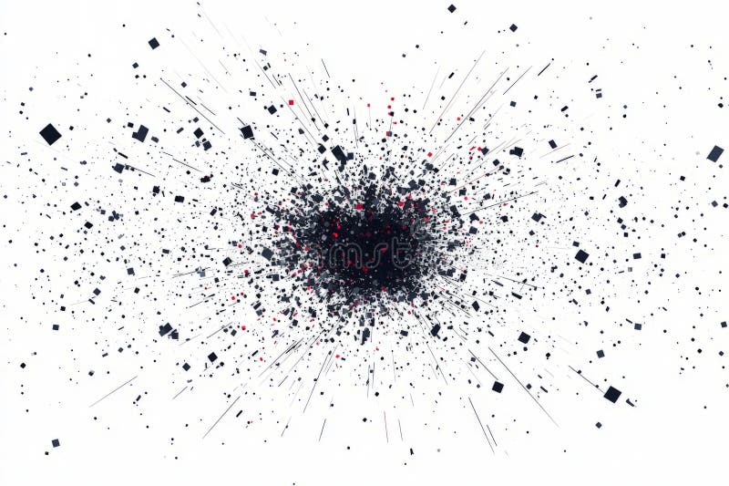 Digital Explosion of Pixel Particles Dispersing Outward, White ...