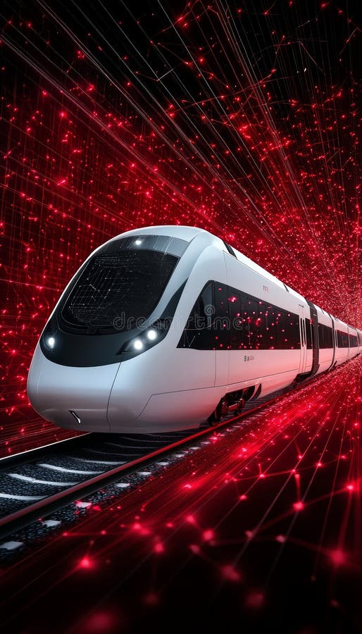 Digital Express Train with Red Technology. Abstract Railway ...