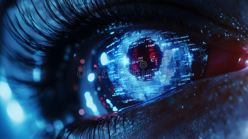 Digital Eye with Binary Code and Data Stream Stock Illustration - Illustration of effects ...