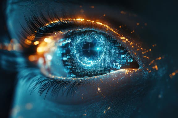 Digital Eye Composed of Binary Code and Futuristic Elements Stock Photo ...