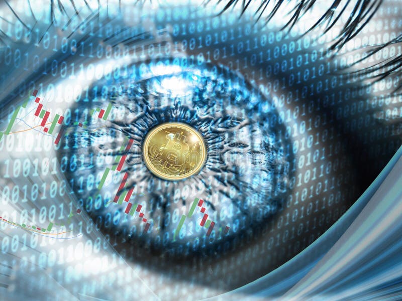 Digital Eye Effect and Bitcoin Visual with Binary and Candles Stock ...