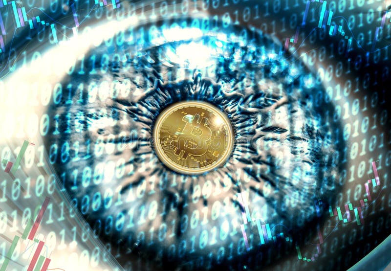 Digital Eye Effect and Bitcoin Visual with Binary and Candles Stock ...