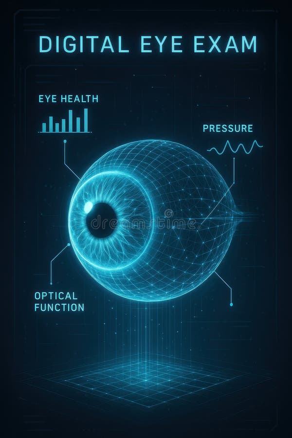 Digital Eye Exam Illustration Depicting Eye Health Optical Function and ...