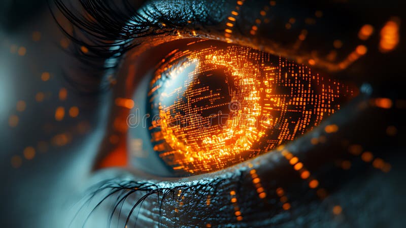 Digital Eye, Glowing Iris, Data Stream, Dark Background, Futuristic Tech Concept Stock ...