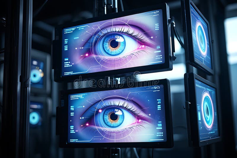 Digital Eye Scan on Multiple Monitors Technology Stock Illustration ...