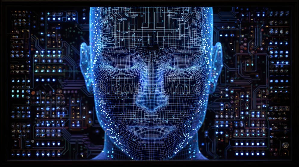 Digital Face with Circuitry Background Stock Image - Image of digital ...