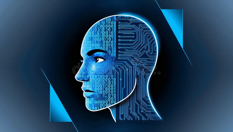 A Digital Face Composed of Binary and Circuit Patterns, Side View Stock Image - Image of ...