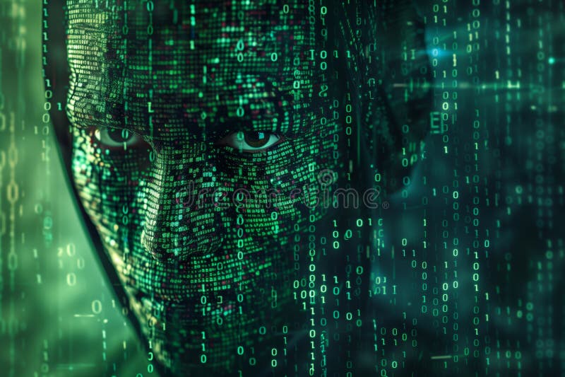 Digital Face Concept with Green Binary Code Stock Photo - Image of ...